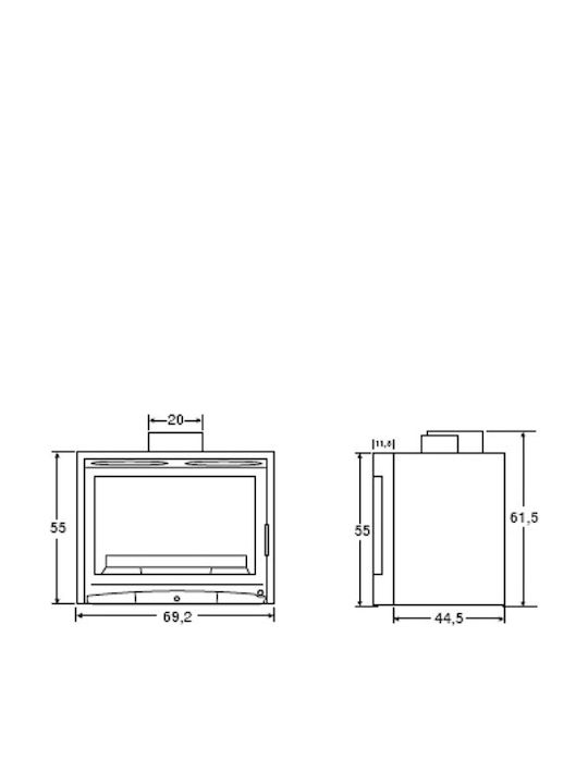 Salgueda Insert 700 Selenic E054 Ενεργειακό Τζάκι Κασέτα Ξύλου Αερόθερμο 14kW Δεξιά Γωνία με ...