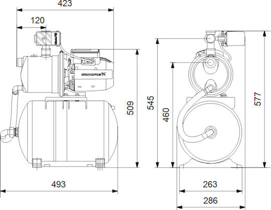 Grundfos JP 5-48 PT-H BBVP Μονοβάθμιο Μονοφασικό Πιεστικό Συγκρότημα Νερού με Δοχείο 20 Λίτρων ...