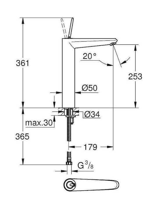 Grohe Eurodisc Joy Cosmo 23428000 Αναμεικτική Μπαταρία Νιπτήρα Ψηλή ...