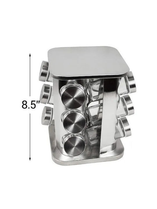 Spice Carousel Θήκες Μπαχαρικών Γυάλινες σε Περιστρεφόμενη Βάση Ασημί ...