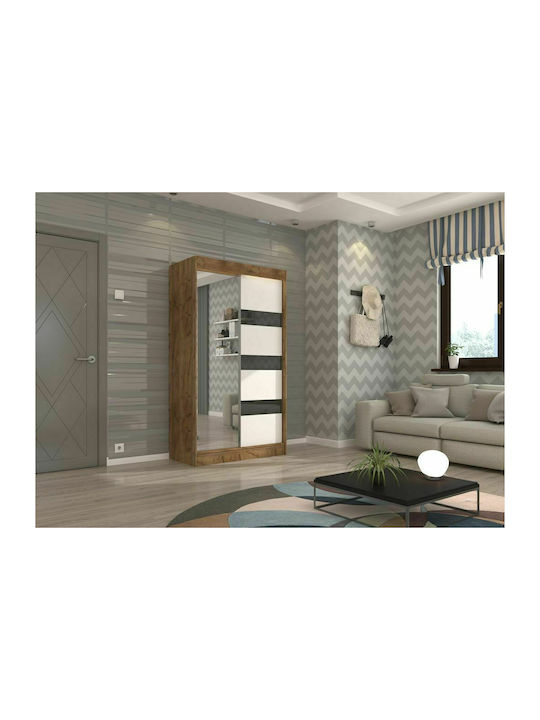 Δίφυλλη Ντουλάπα Ρούχων Συρόμενη Bissom 120 με Καθρέπτη Καφέ ...