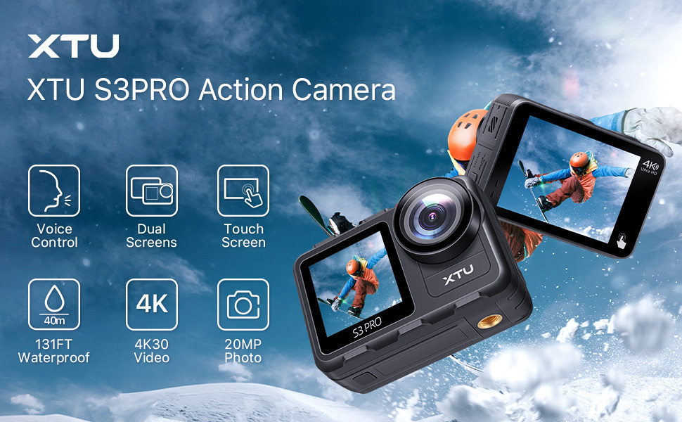 XTU S3 Pro Action Camera 4K Ultra HD Υποβρύχια με WiFi Μαύρη με Οθόνη ...