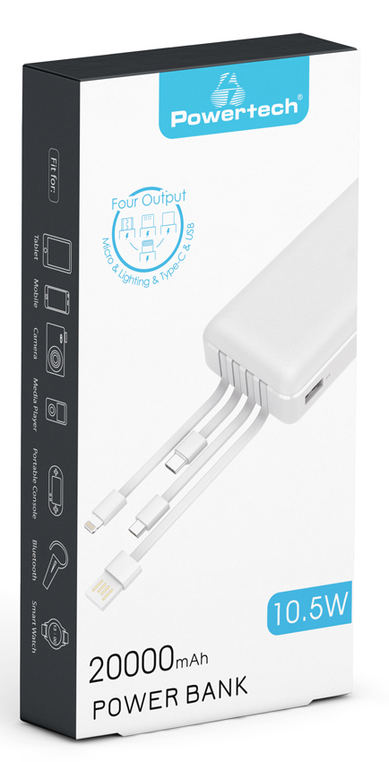 Powertech Power Bank 20000mAh 10.5W με Θύρα USB-A Λευκό | Skroutz.gr