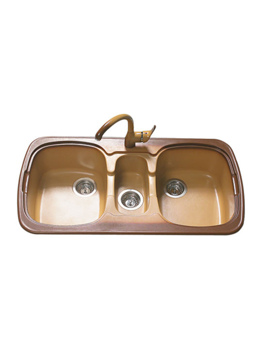 Sanitec Classic 303 Drop-In Kitchen Granite Sink L97xW51cm Metallic Ice ...