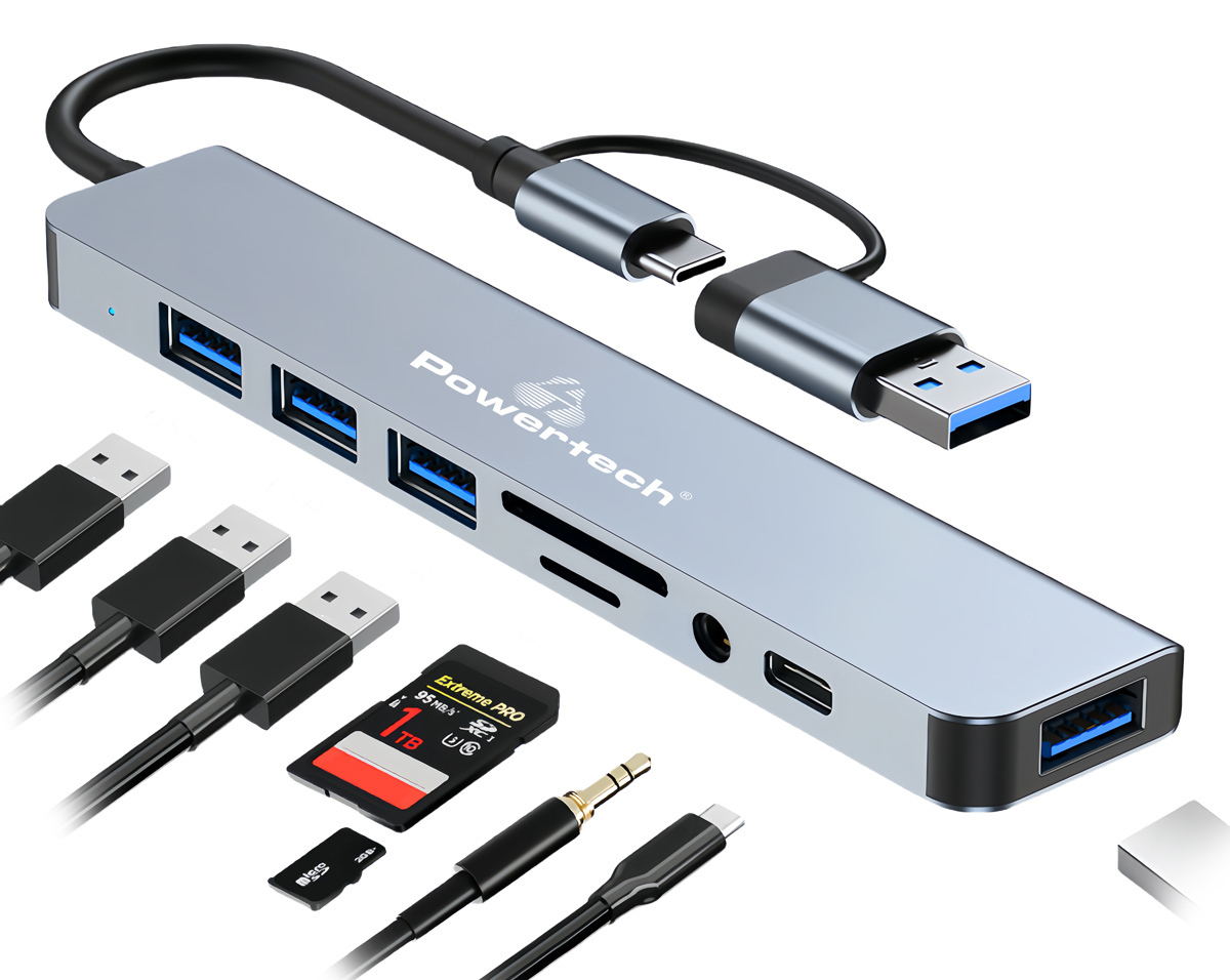 Powertech USB 3.2 Hub 5 Θυρών με σύνδεση USB-A / USB-C Γκρι (PTR-0151 ...