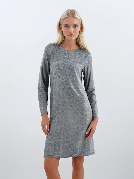 Pink Label Χειμερινό Γυναικείο Νυχτικό Silver W623 | Skroutz.gr
