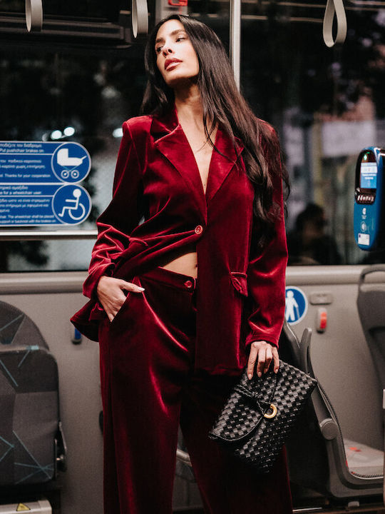 Μπορντό Βελουτέ Σετ Παντελόνα Σακάκι | Skroutz.gr