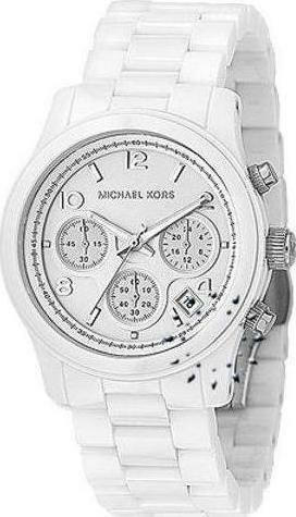 Michael Kors Runway Ρολόι Χρονογράφος με Κεραμικό Μπρασελέ σε Λευκό ...