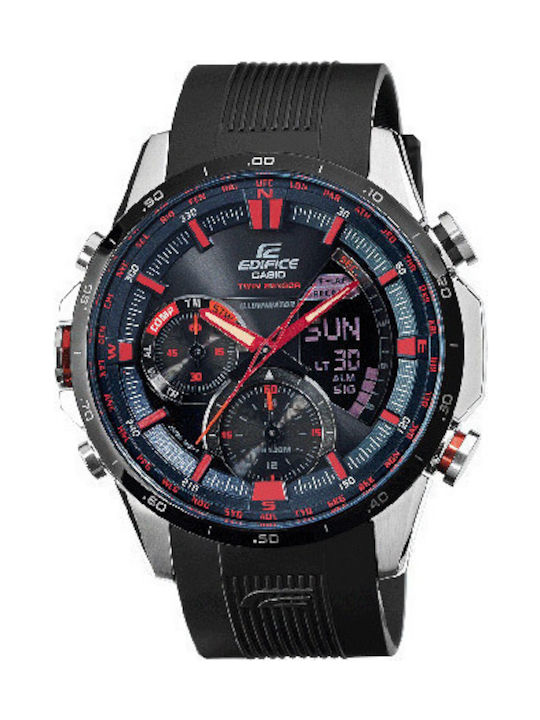 Casio Edifice Ρολόι Χρονογράφος Μπαταρίας με Καουτσούκ Λουράκι σε Μαύρο ...