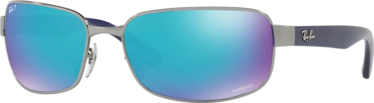 Ray Ban Ανδρικά Γυαλιά Ηλίου με Ασημί Μεταλλικό Σκελετό και Μπλε ...