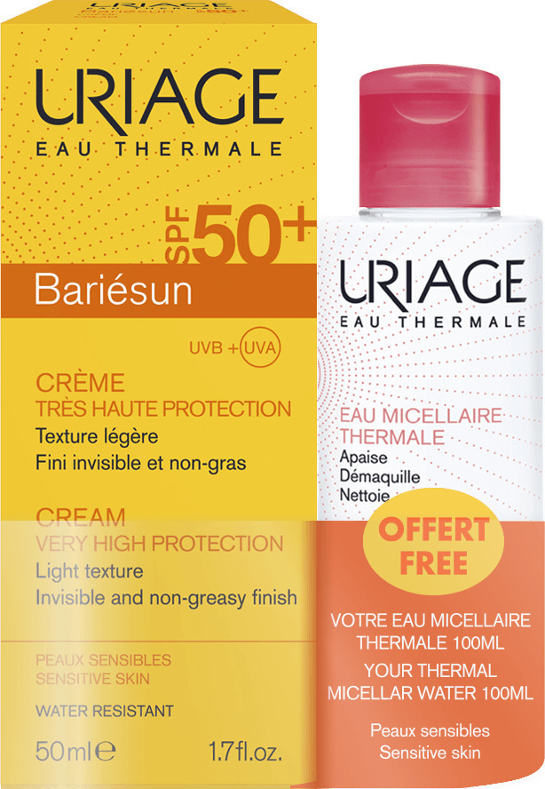 Uriage Bariesun Cream Very High Protection SPF50+ 50ml & Eau Thermal Micellar Water Sensitive ...