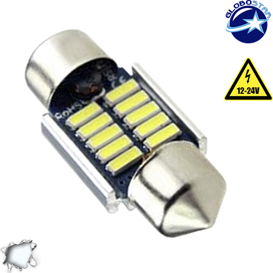 GloboStar Λάμπα Αυτοκινήτου Can Bus Led 10 SMD 4014 Cold White C5W ...