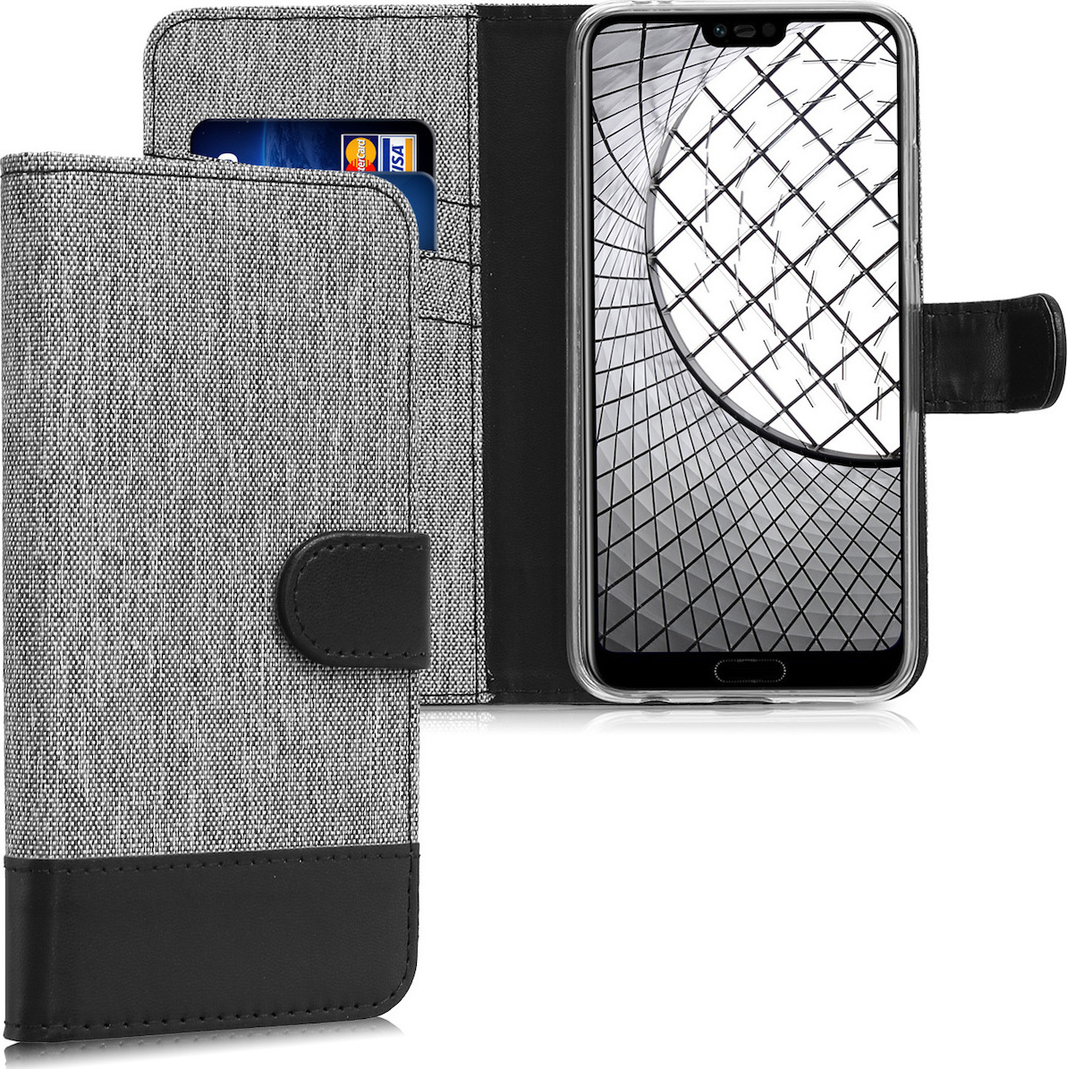 KWmobile Wallet Υφασμάτινο Γκρι-Μαύρο (Honor 10) - Skroutz.gr