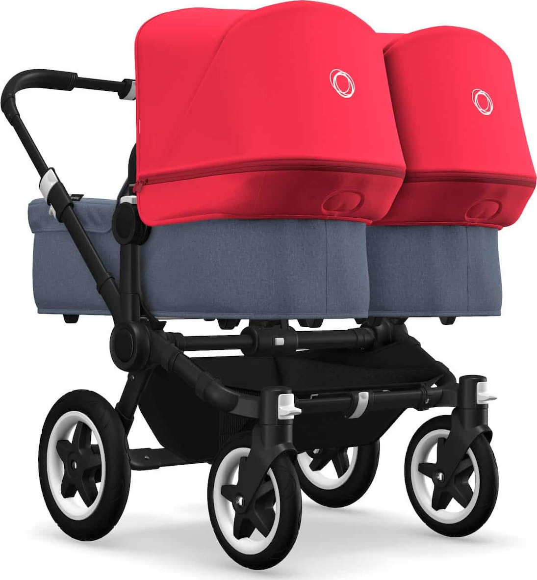 Bugaboo Donkey 2 Twin Blue Melange - Neon Red Canopy με Σκελετό Black ...