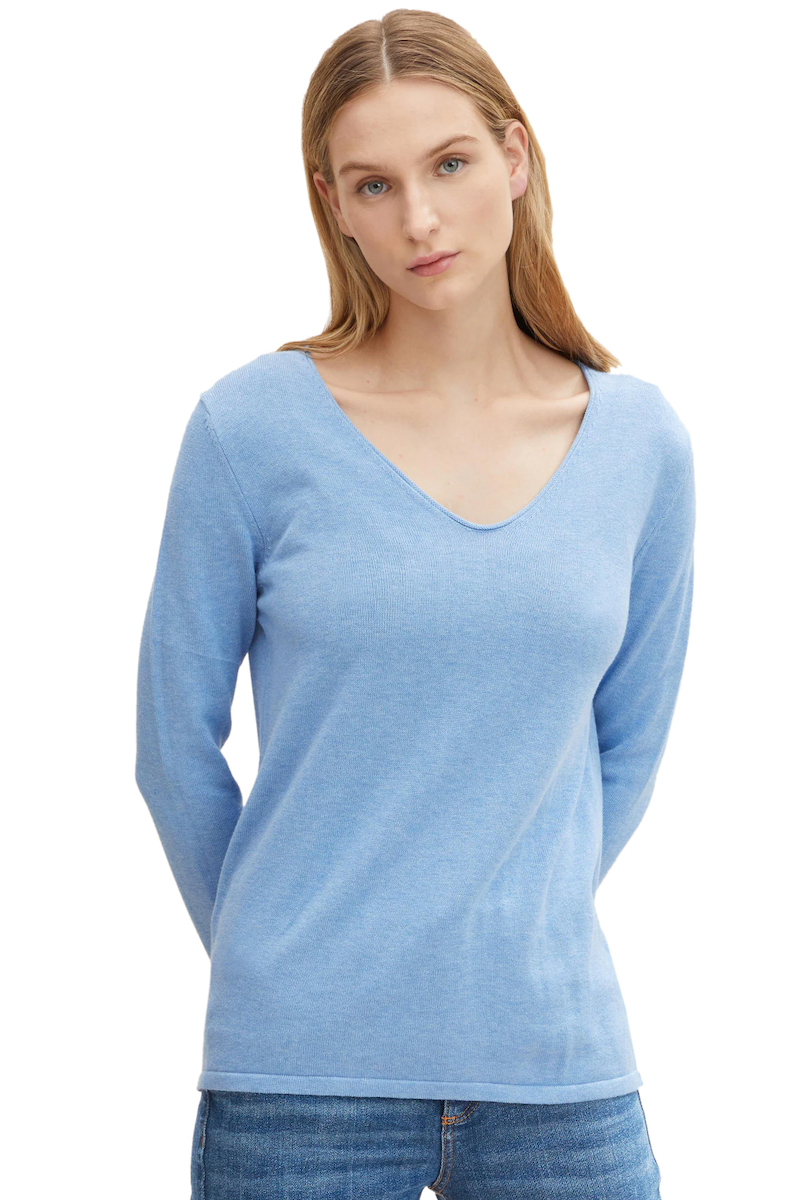 Tom Tailor Basic Γυναικείο Μακρυμάνικο Πουλόβερ Βαμβακερό με V ...
