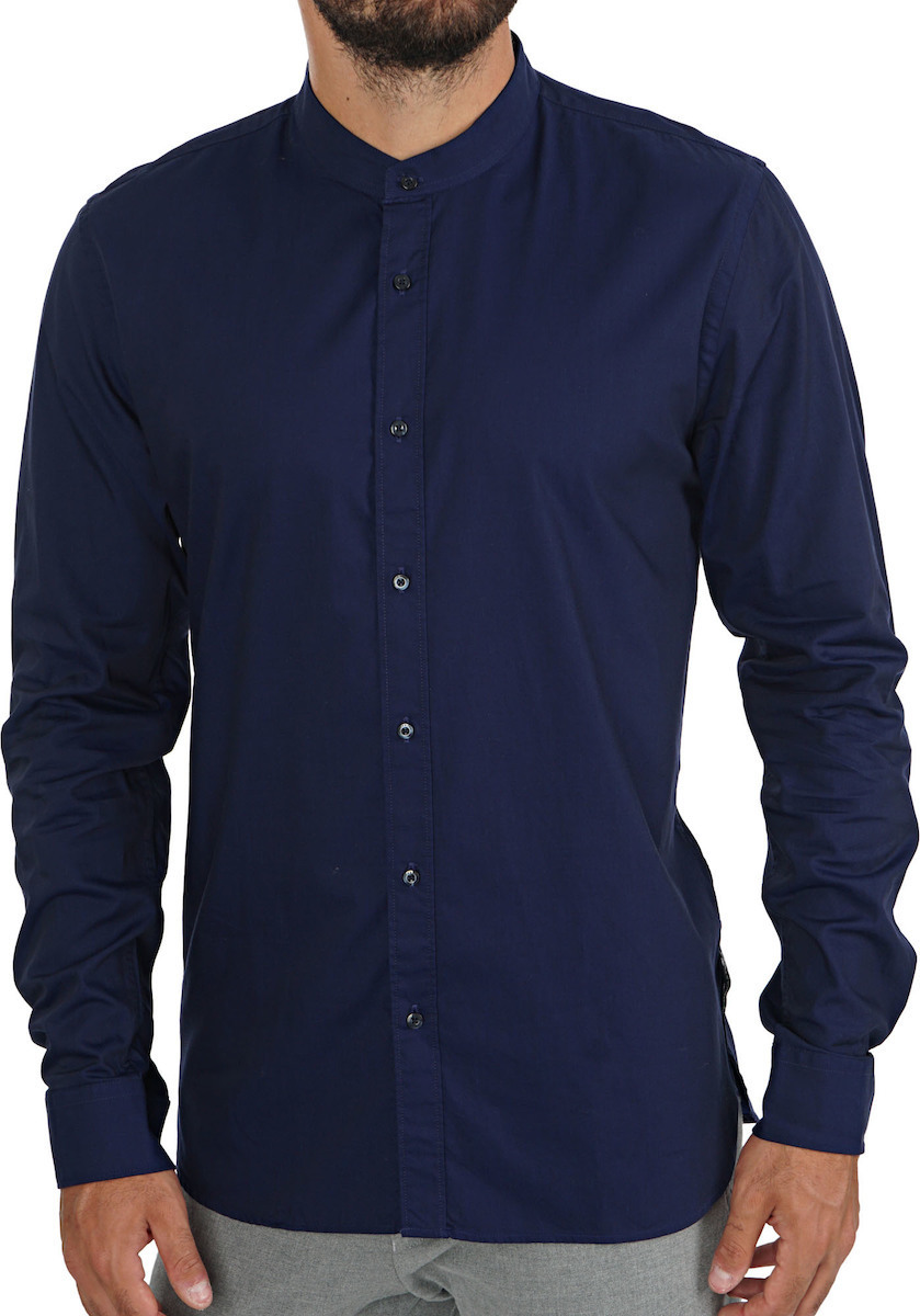 Scotch & Soda Ανδρικό Πουκάμισο με Κανονική Γραμμή Μακρυμάνικo Navy ...