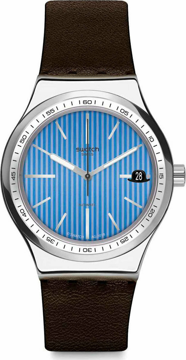 Swatch Classic Lines Ρολόι Αυτόματο με Μαύρο Δερμάτινο Λουράκι YIZ405 ...