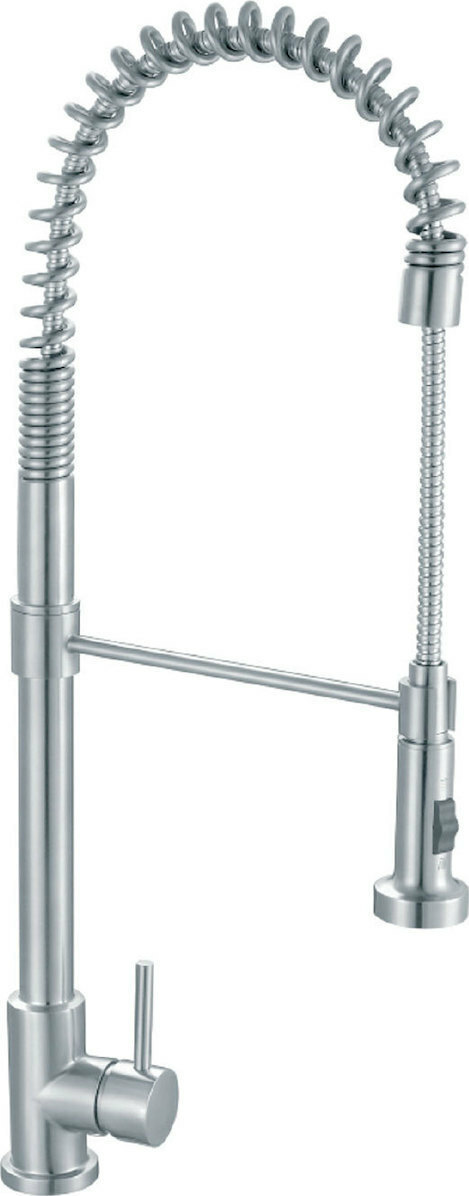 Ravelli 18-002 Σπαστή Μπαταρία Κουζίνας Πάγκου με Ντουζ και Σπιράλ Inox Ασημί | Skroutz.gr