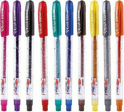 Krish Pens Στυλό Ballpoint 1.0mm με Πολύχρωμο Mελάνι 10τμχ Glitter Σετ ...