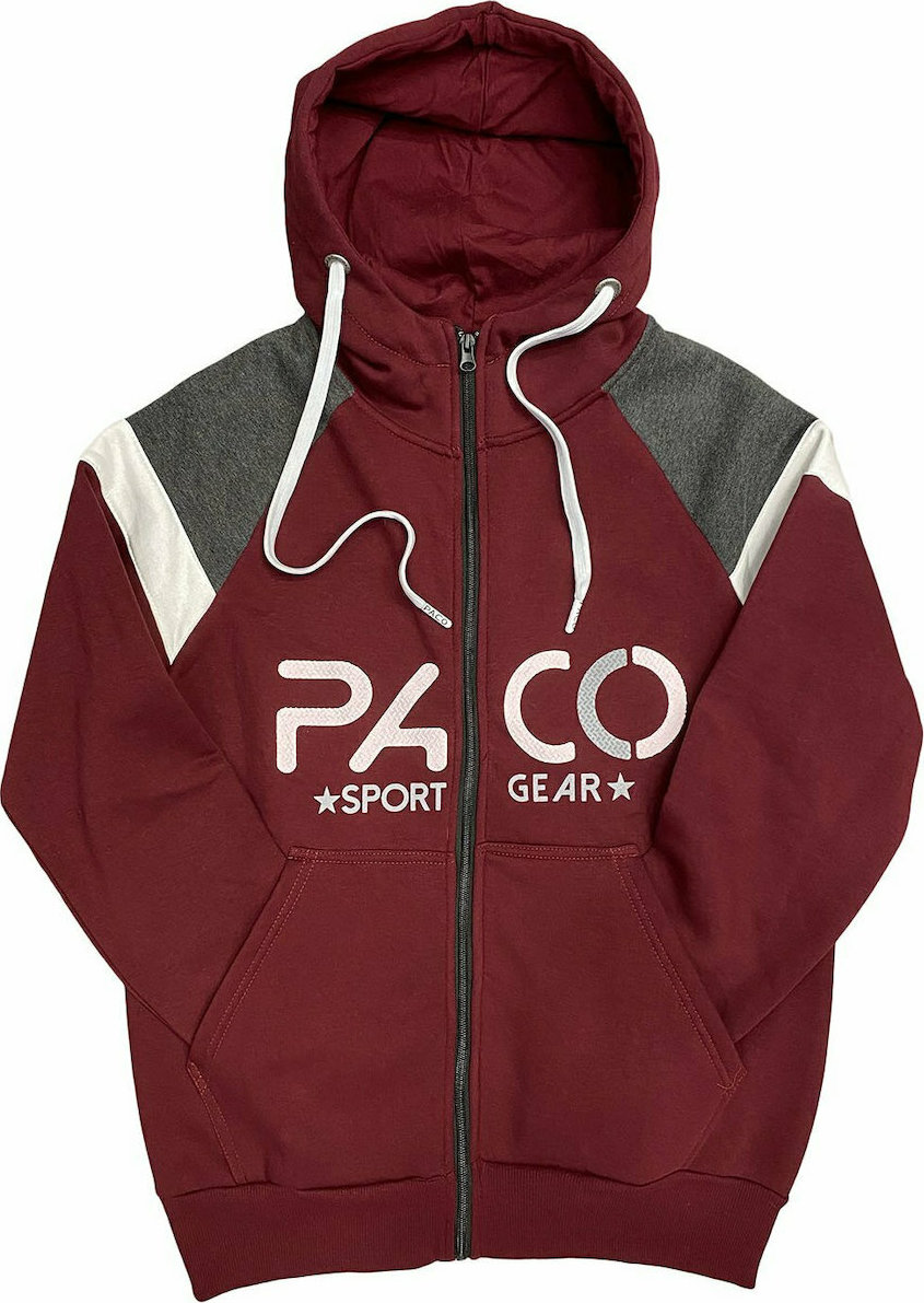 Paco & Co 202502 Ανδρική Φούτερ Ζακέτα με Κουκούλα και Τσέπες Μπορντό ...