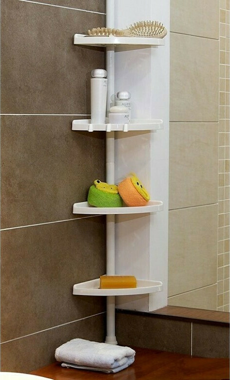 V5261 Γωνιακή Επιδαπέδια Επιτοίχια Ραφιέρα Μπάνιου Πλαστική με 4 Ράφια ...