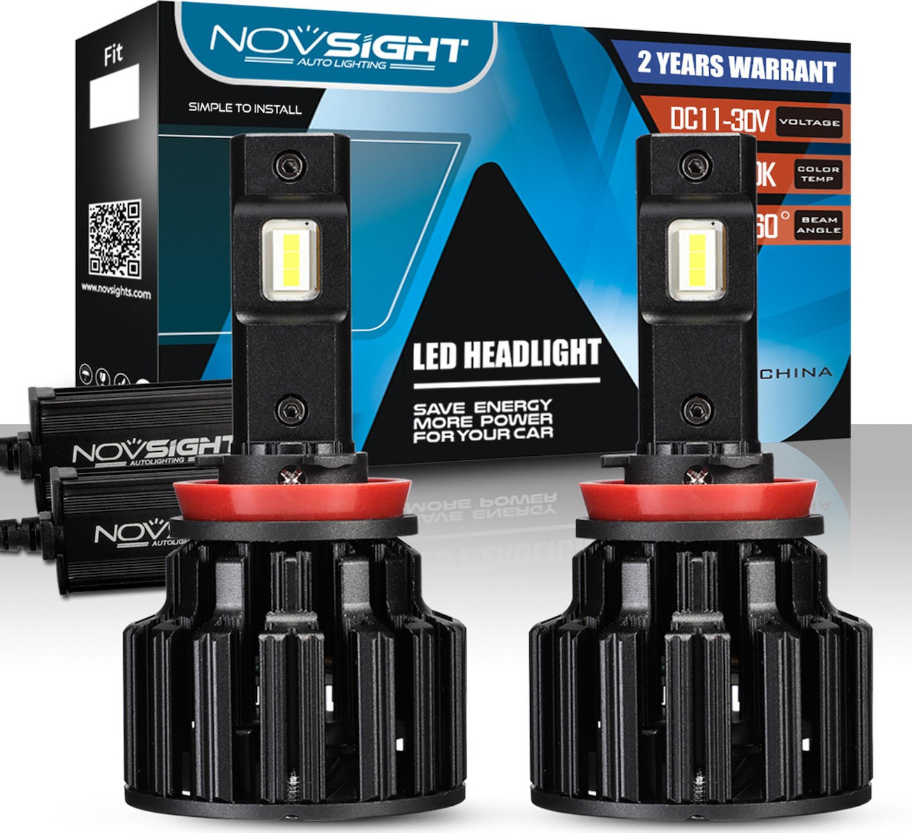 NovSight Λάμπες Αυτοκινήτου & Μοτοσυκλέτας H11 LED 6000K Ψυχρό Λευκό 12 ...