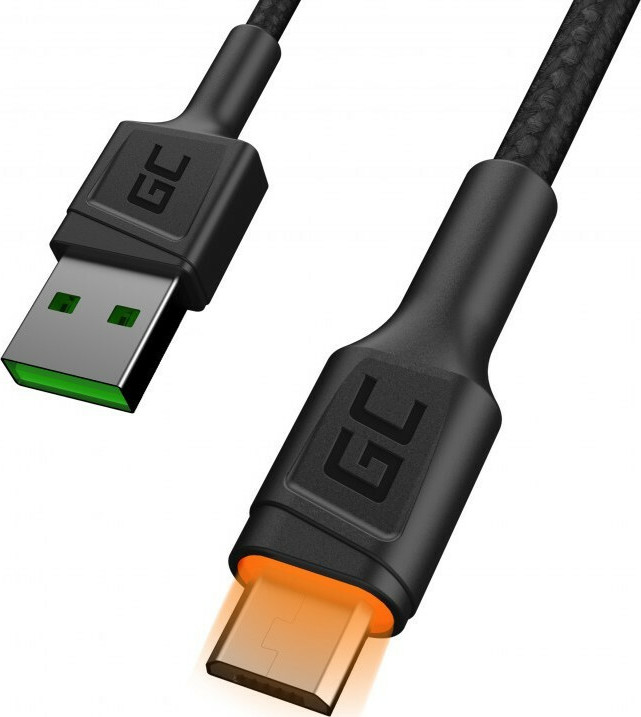 Green Cell Ray Braided / LED USB 2.0 to micro USB Cable Μαύρο 2m ...