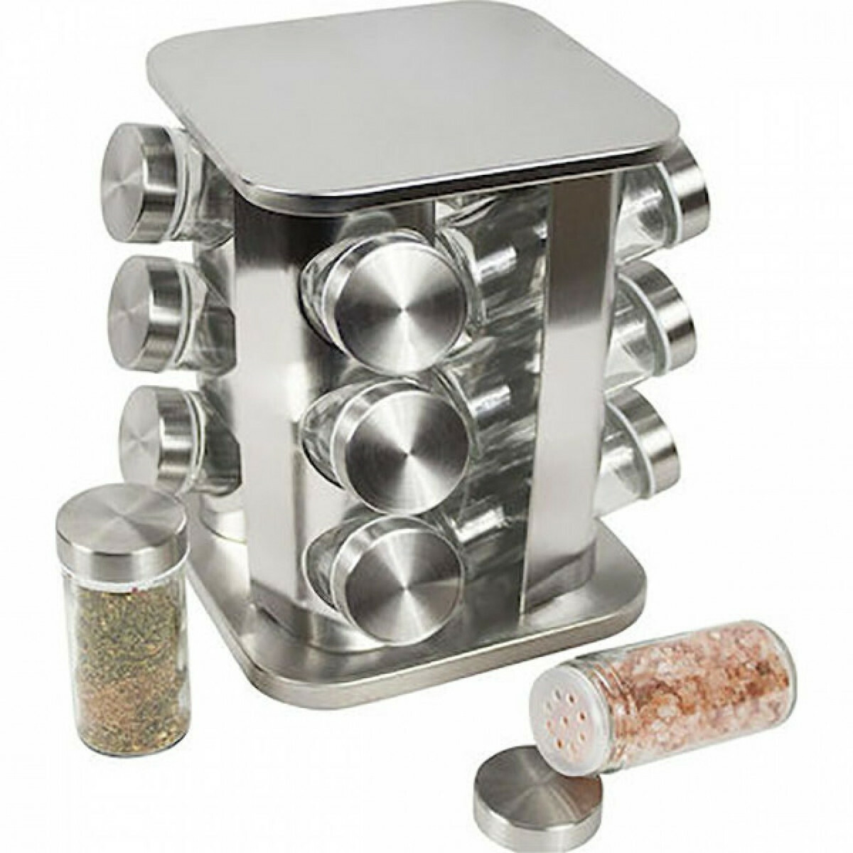 Spice Carousel Θήκες Μπαχαρικών Γυάλινες σε Περιστρεφόμενη Βάση Ασημί ...