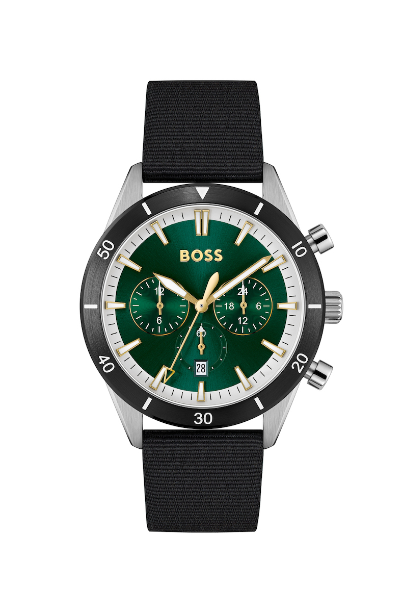Boss Santiago Ανδρικό Ρολόι 44mm Χρονογράφος Αυτόματο με Μαύρο ...