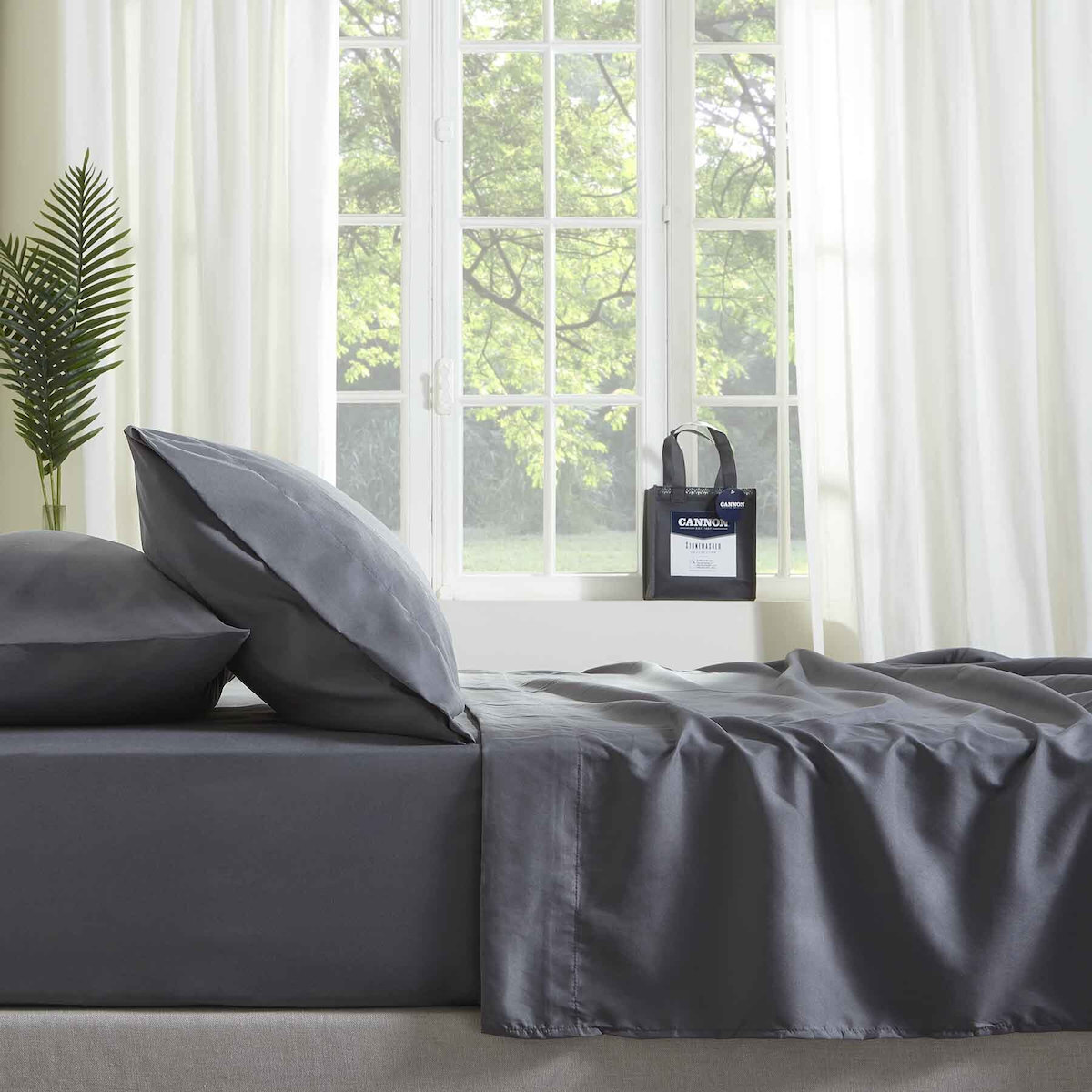 Cannon Σετ Σεντόνια Μονά με Λάστιχο 100x200+35εκ. Stonewashed Dark Gray ...