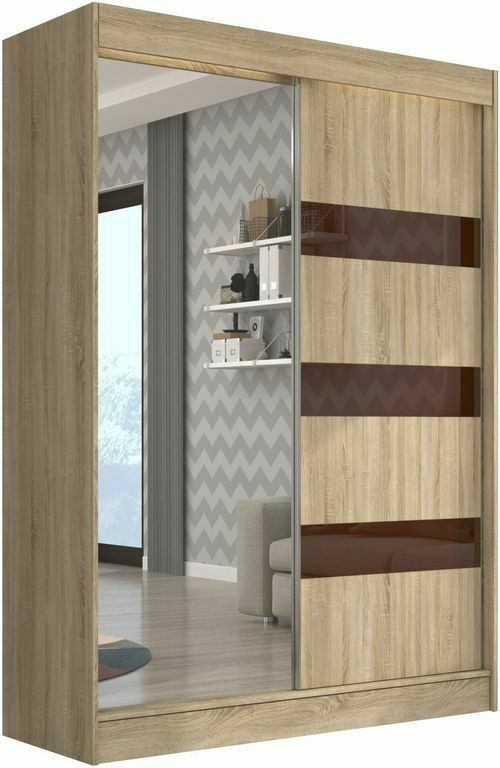 Δίφυλλη Ντουλάπα Ρούχων Συρόμενη Bissom 150 με Καθρέπτη Καφέ ...