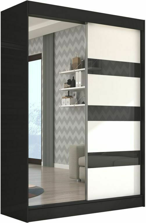 Δίφυλλη Ντουλάπα Ρούχων Συρόμενη Bissom 150 με Καθρέπτη Μαύρο / Λευκό ...