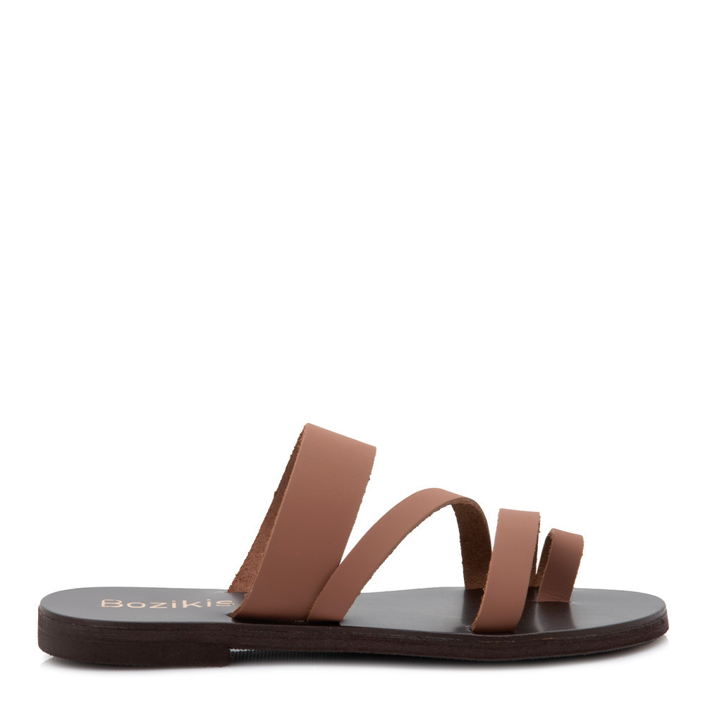 Bozikis K22-103-B199 ΦΛAT-ΤΑΜΠΑ ΦΛAT Δερμάτινα Γυναικεία Σανδάλια σε Ταμπά Χρώμα | Skroutz.gr