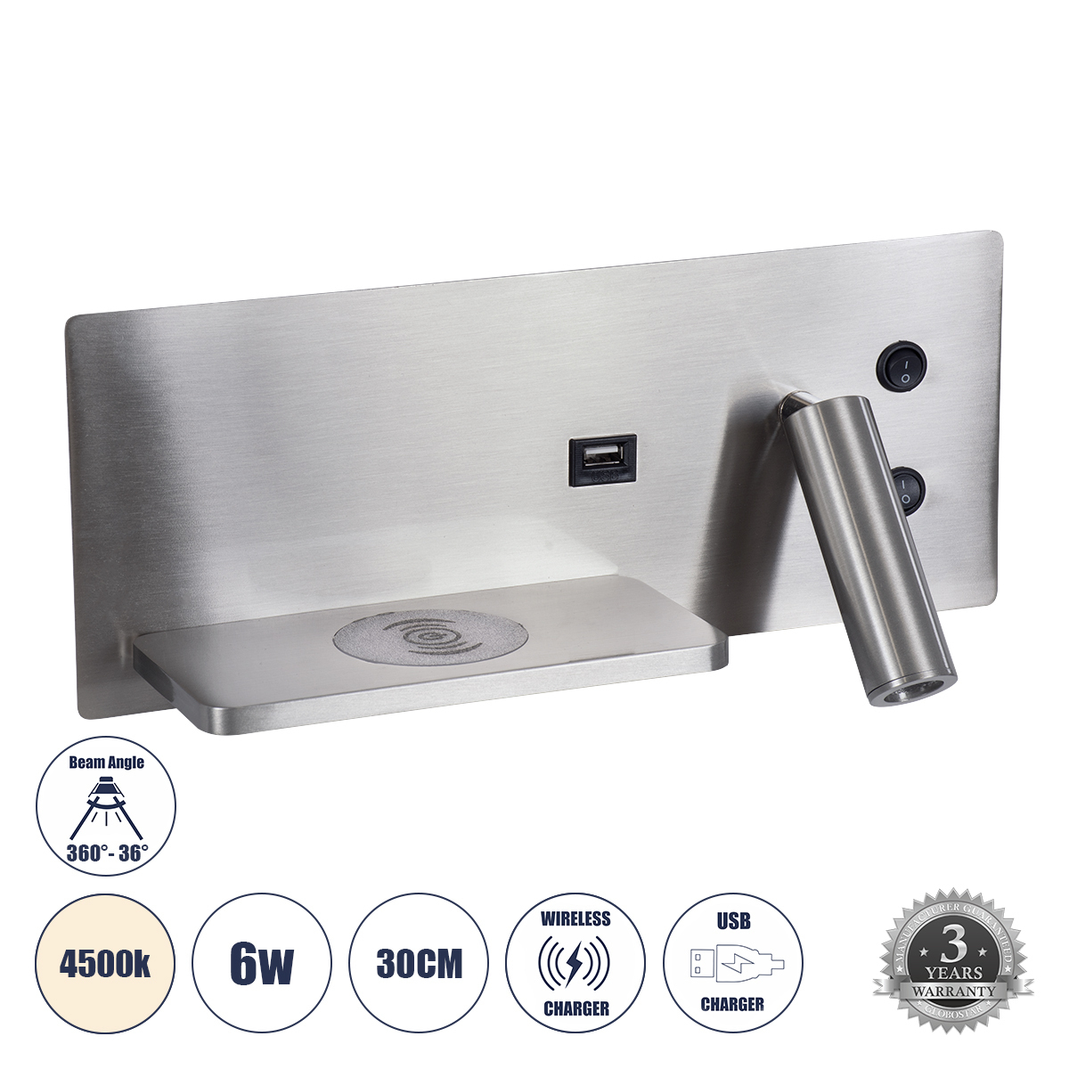 GloboStar Paladin Μονό Σποτ με Ενσωματωμένο LED και Φυσικό Φως σε Ασημί ...