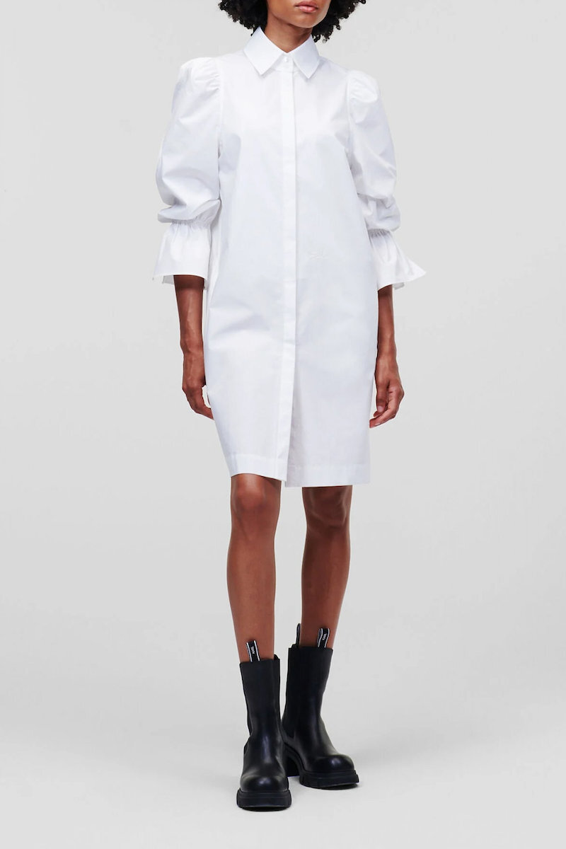 Karl Lagerfeld Mini Σεμιζιέ Φόρεμα Μακρυμάνικο Λευκό 230W1302-100 ...