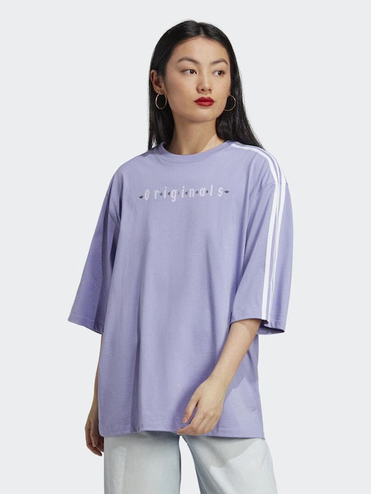 Adidas Adicolor Classics 3-Stripes Γυναικείο Αθλητικό T-shirt Λιλά ...
