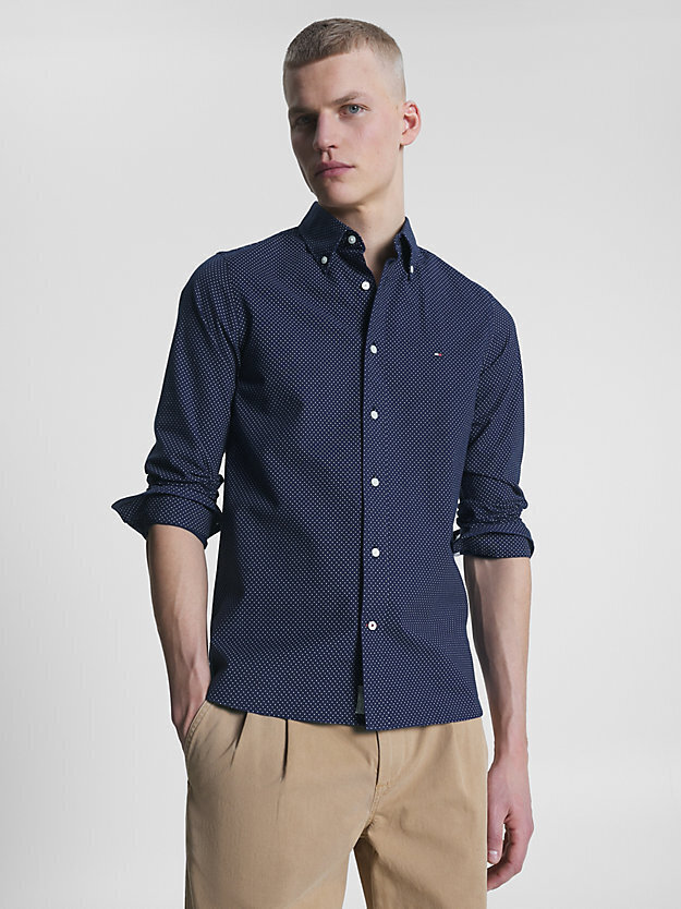 Tommy Hilfiger Ανδρικό Πουκάμισο με Στενή Γραμμή Μακρυμάνικo Navy Μπλε ...