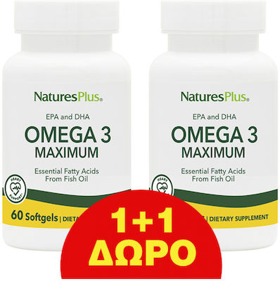 Nature's Plus EPA & DHA Omega 3 Maximum Ιχθυέλαιο 2 x 60 μαλακές ...