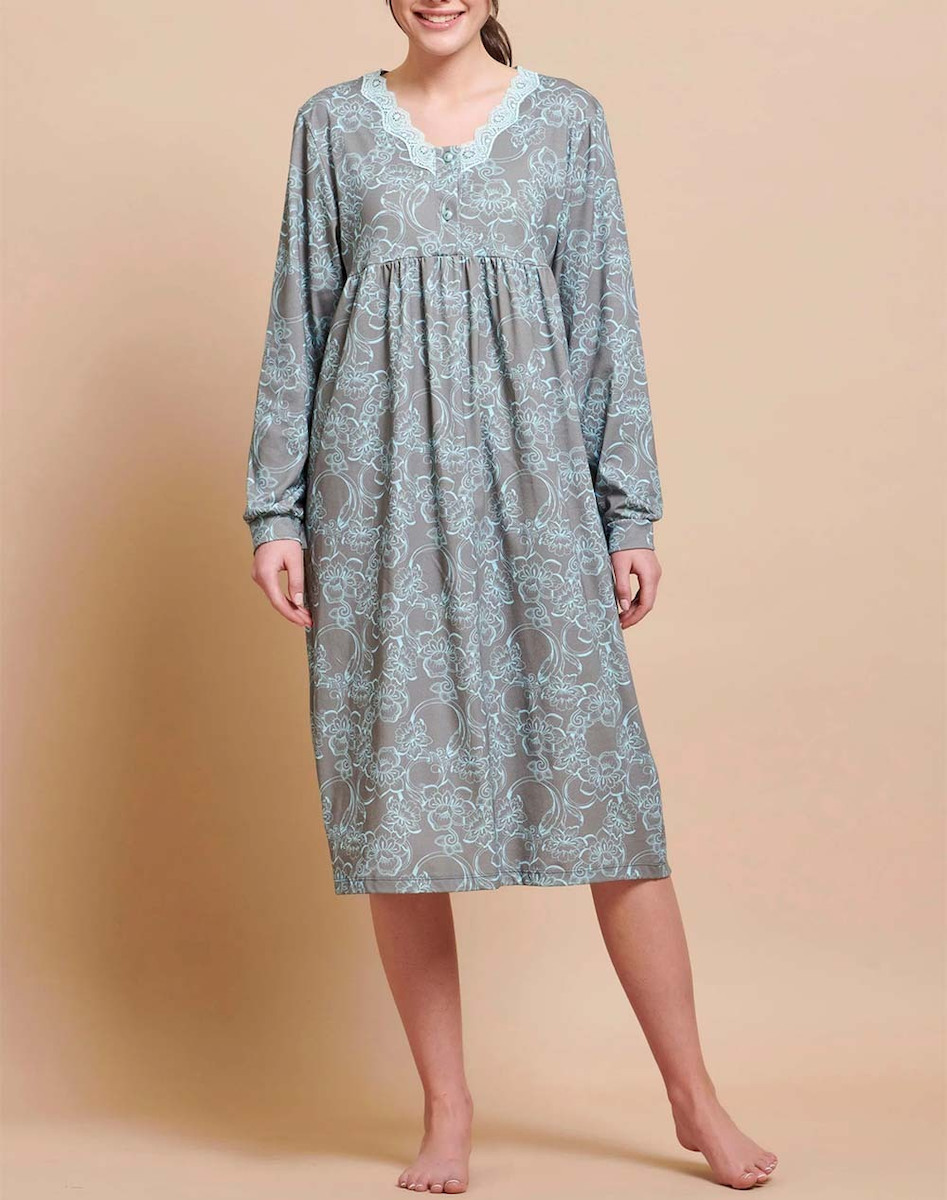 Jeanette Χειμερινό Βαμβακερό Γυναικείο Νυχτικό Γκρι 7750 | Skroutz.gr