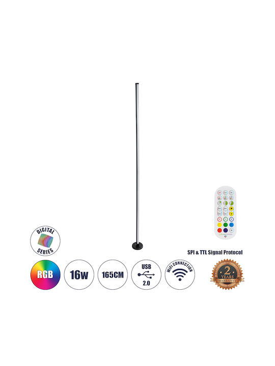 GloboStar Μοντέρνο LED Φωτιστικό Δαπέδου Υ165xΜ3εκ. με RGB Φως σε Μαύρο ...