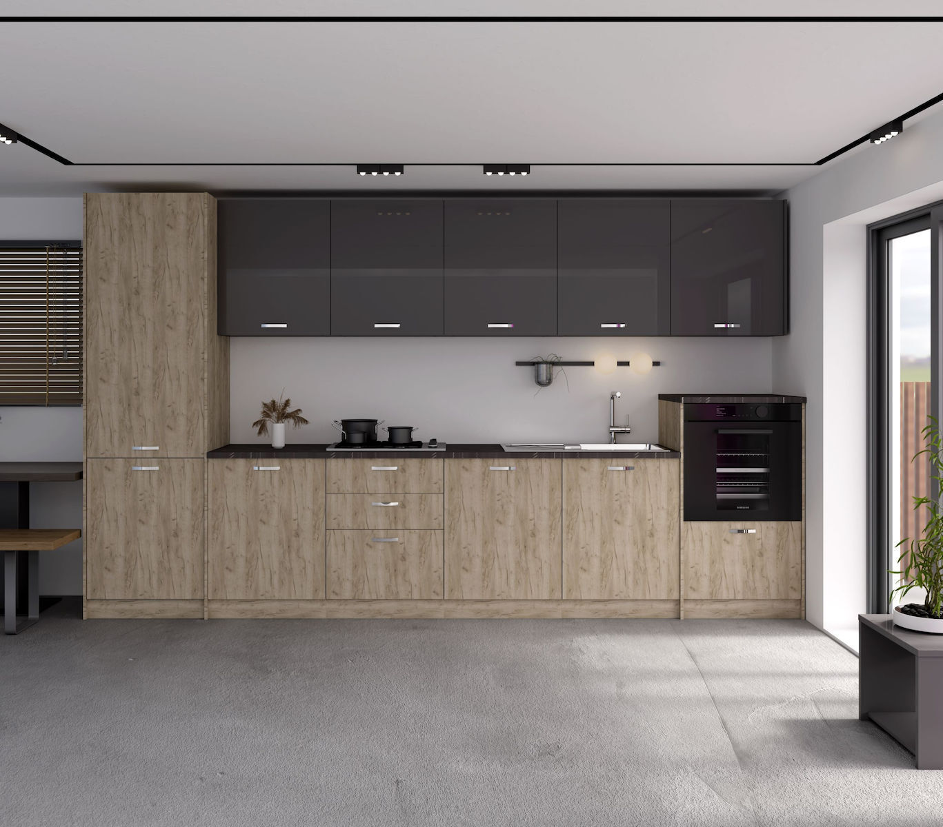 Σετ Ντουλάπια Κουζίνας Κρεμαστά & Δαπέδου Grey Craft Oak/Anthracite ...