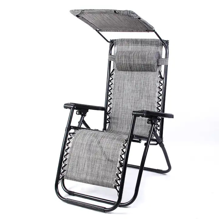 Ξαπλώστρα Μεταλλική με Ύφασμα Textilene & Σκίαστρο Γκρι 65x175x110εκ. SU-002 | Skroutz.gr