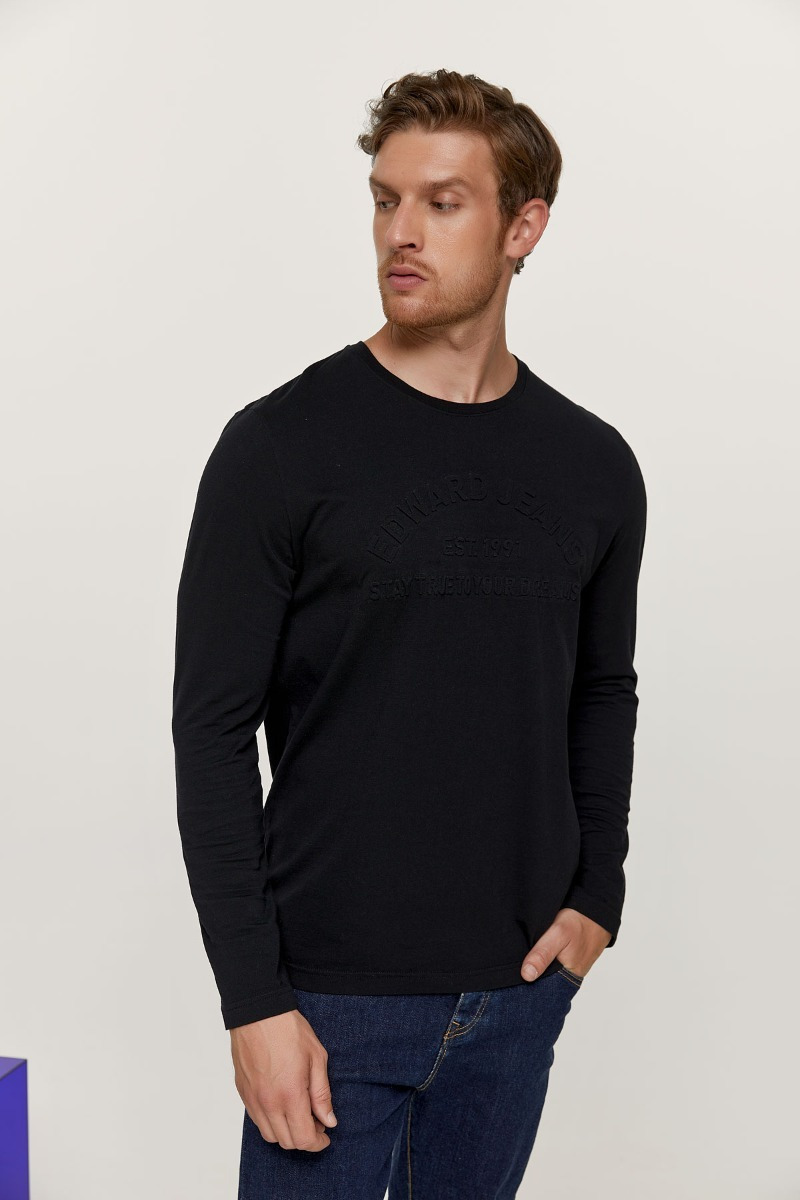 Edward Jeans Ανδρική Μπλούζα Μακρυμάνικη Μαύρη MP-N-TOP-W22-008-BLACK ...
