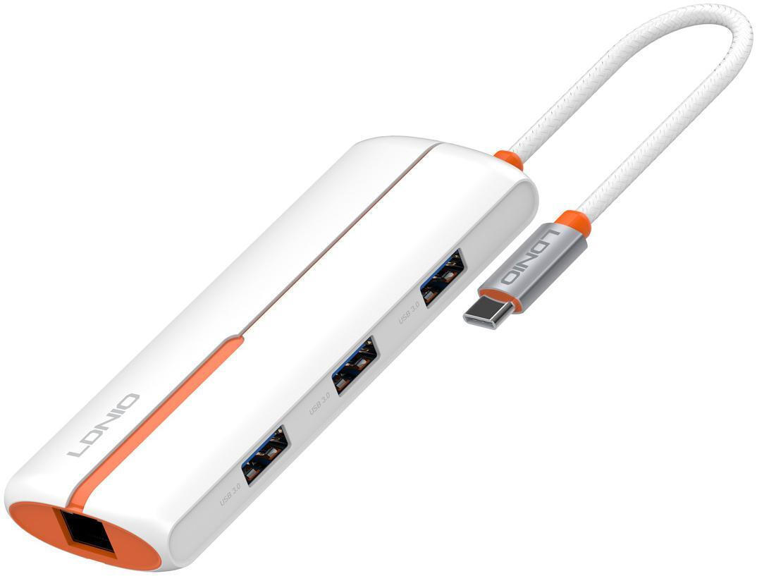 Ldnio USB 3.0 Hub 4 Θυρών με σύνδεση USB-C / Ethernet Λευκό (DS-26U ...