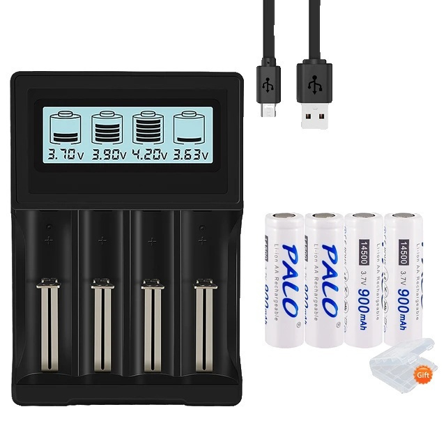 Li-ion Aa Batteries 900mah Capacity 37v Voltage 3,7 V 4battery 1charger ...