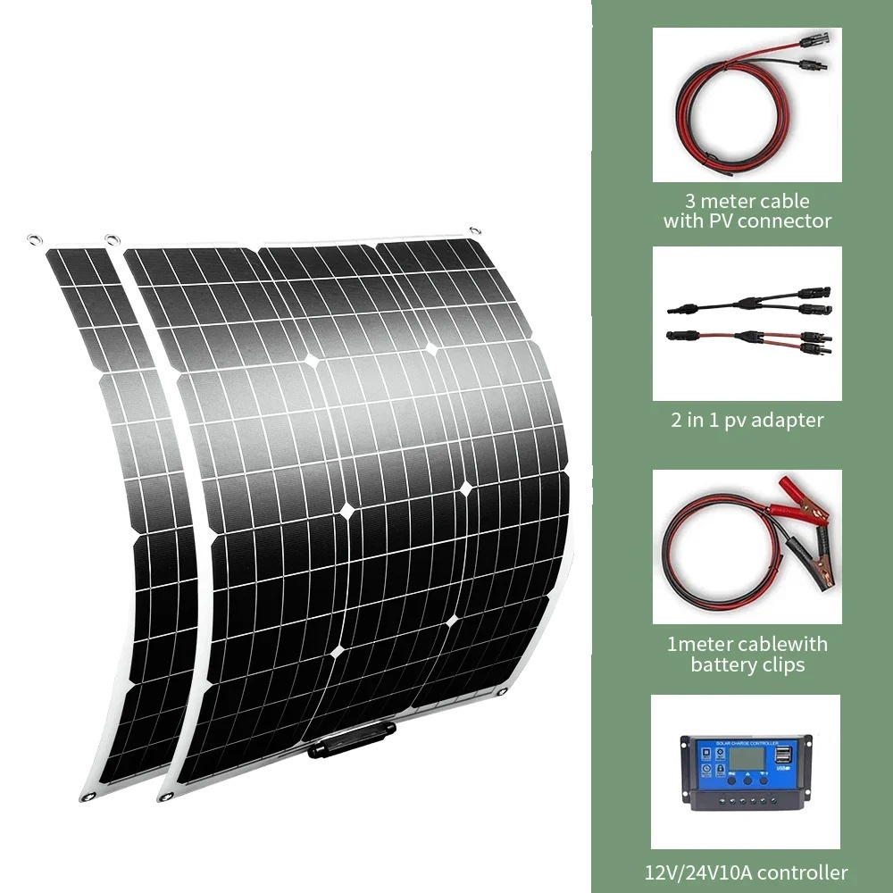 Efficient 100w Flexible Solar Panel Kit 12v/24v 10a Controller Easy ...