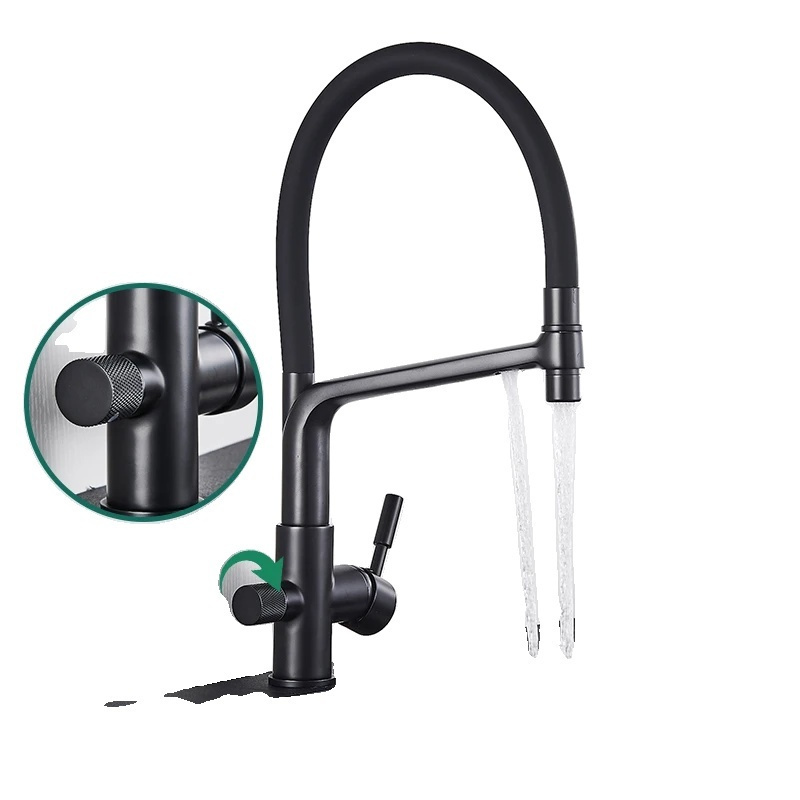 360? Rotate Kitchen Faucet Dual Handle Pull-down Spray Matte Black B ...