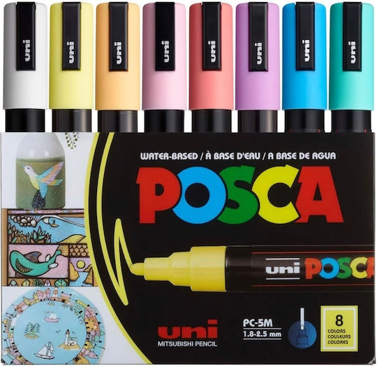 Posca PC-5M set 8 buc. SOFT COLOURS PASTEL 1,8-2,5MM Markere 2.5mm ...