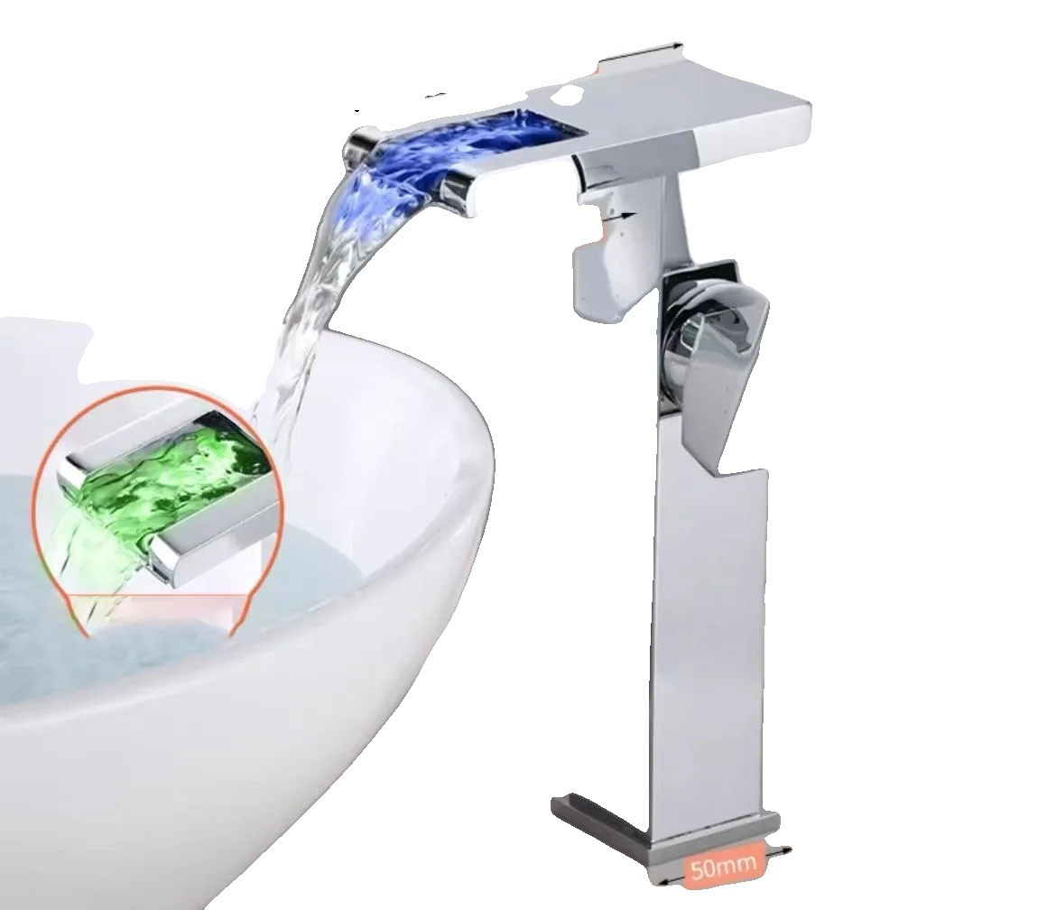 Led Waterfall Faucet Single Handle Design Contemporary Style Silver ...