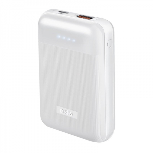 SBS Arks Power Bank 10000mAh 20W με Θύρα USB-A και Θύρα USB-C Λευκό ...